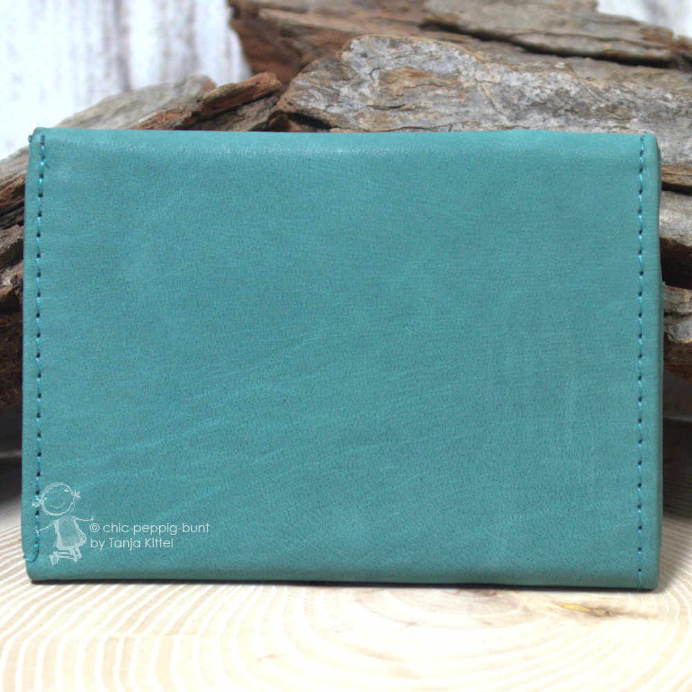 Mini-Börse Unisex Leder: türkis farbige Blume & Druckknopf