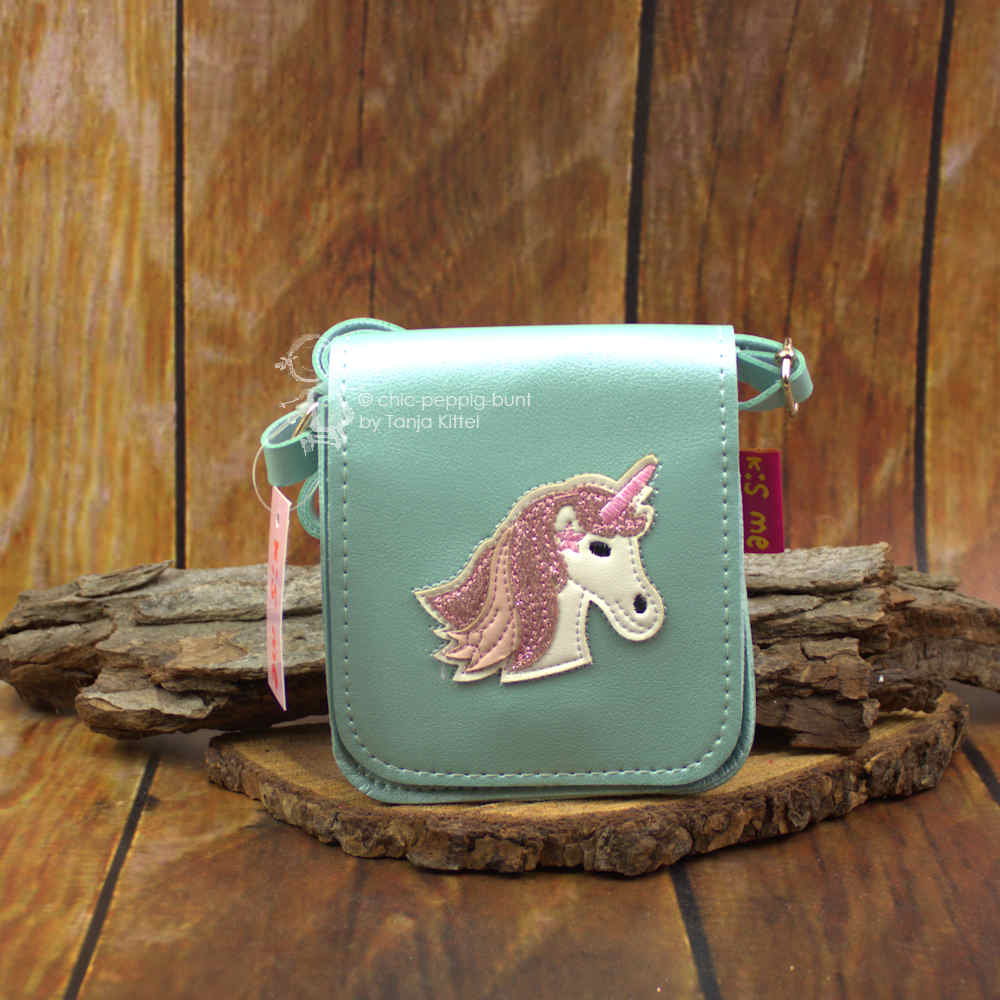 süße Einhorn Handtasche | Umhängetasche Kunstleder metallic grün